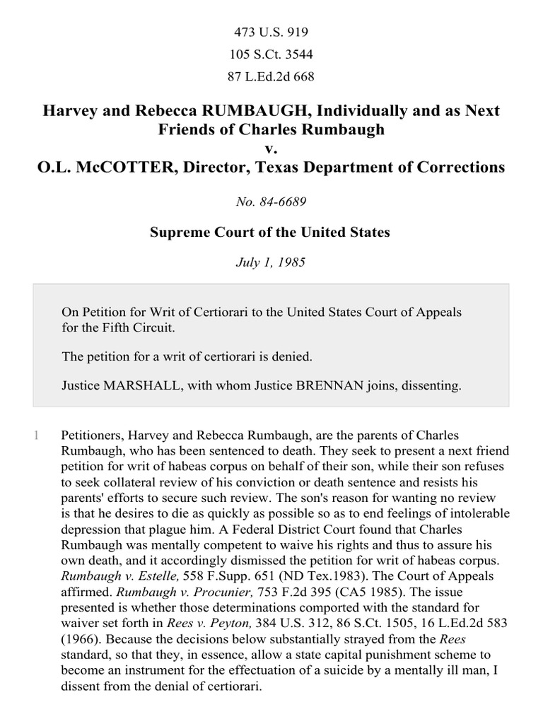 Harvey and Rebecca Rumbaugh, Individually and As Next Friends of ...