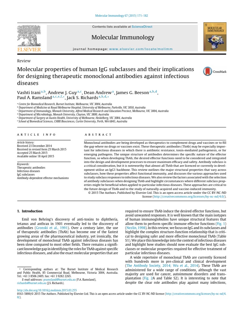 Molecular Properties of Human IgG Subclasses and Their Implications For ...
