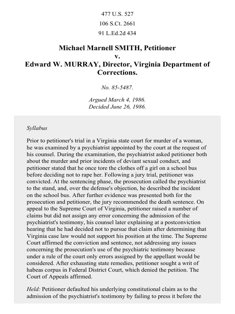 Smith v. Murray, 477 U.S. 527 (1986) | PDF | Fifth Amendment To The ...