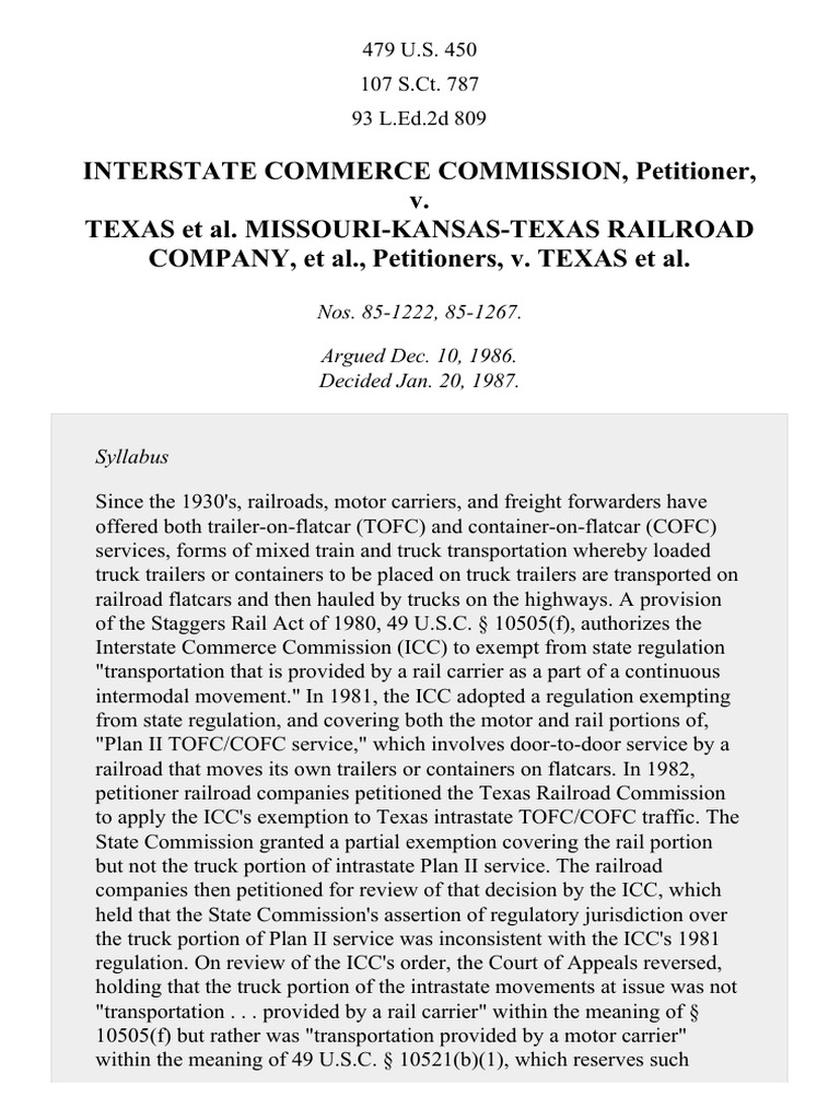 ICC v. Texas, 479 U.S. 450 (1987) | Download Free PDF | Interstate ...