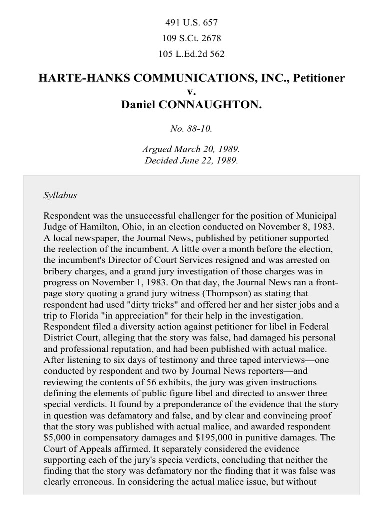Harte-Hanks Communications, Inc., Petitioner v. Daniel Connaughton ...