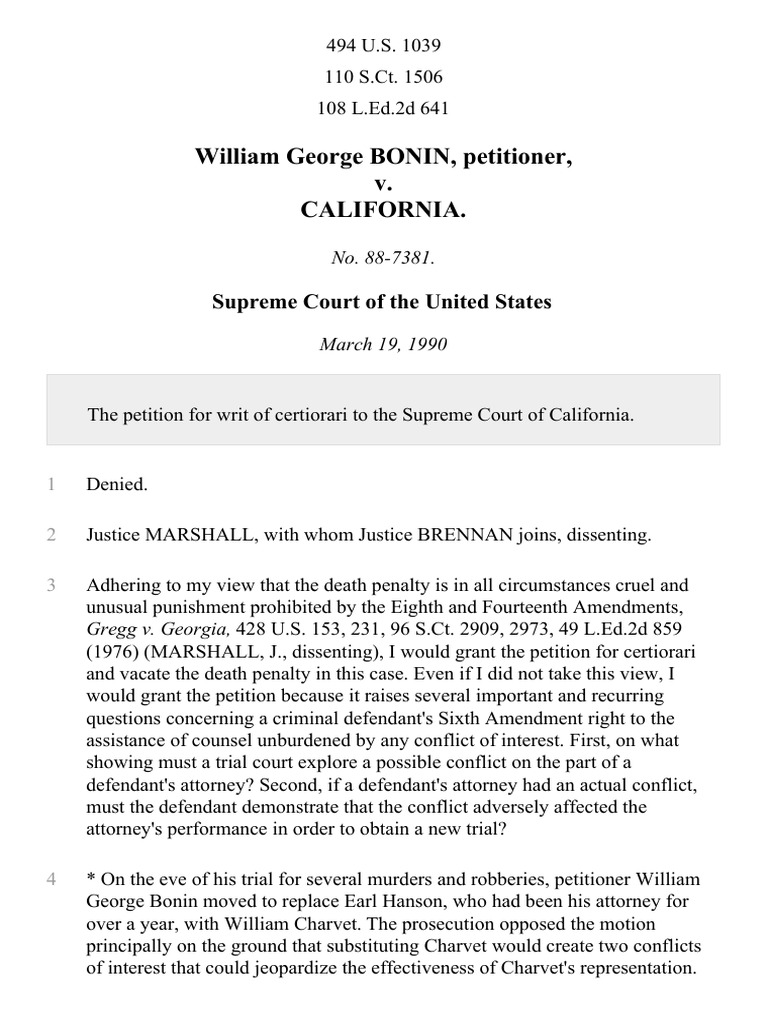 William George Bonin v. California, 494 U.S. 1039 (1990) | PDF ...