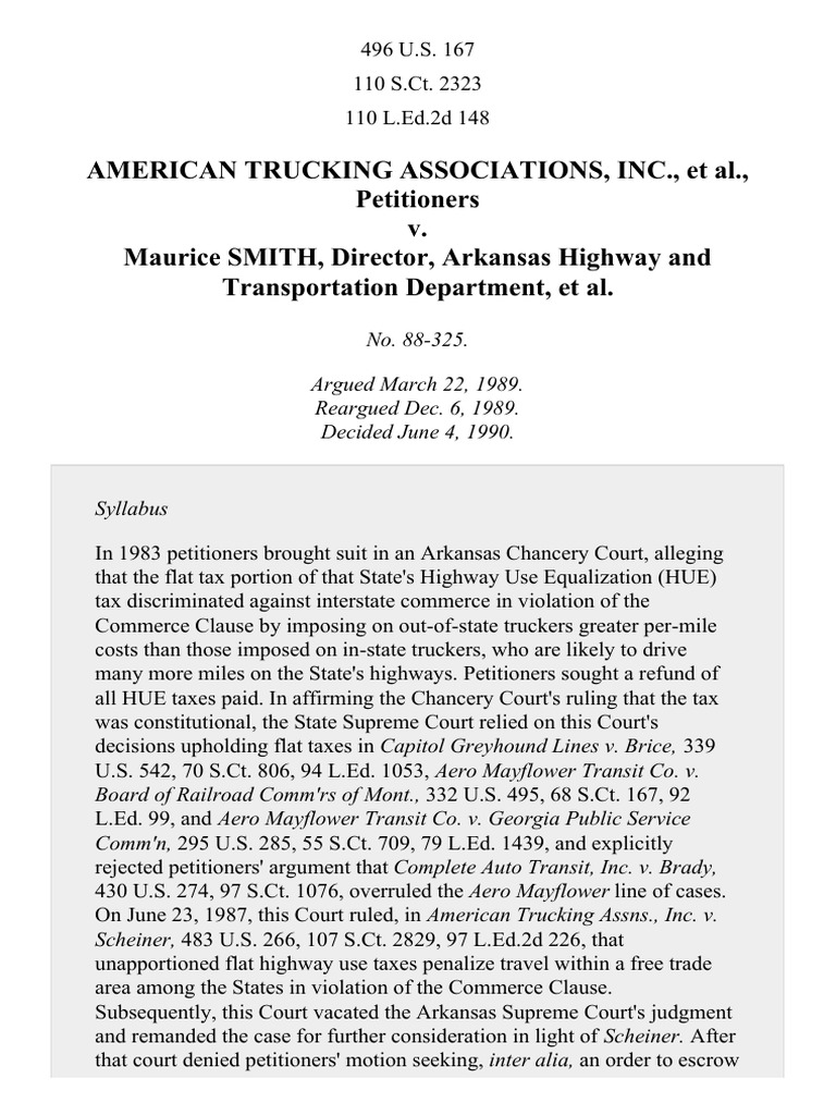 American Trucking Assns., Inc. v. Smith, 496 U.S. 167 (1990) | PDF ...