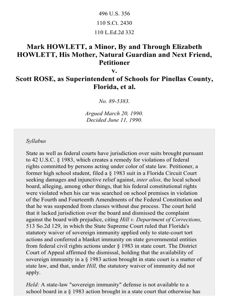 Howlett v. Rose, 496 U.S. 356 (1990) | PDF | Sovereign Immunity ...