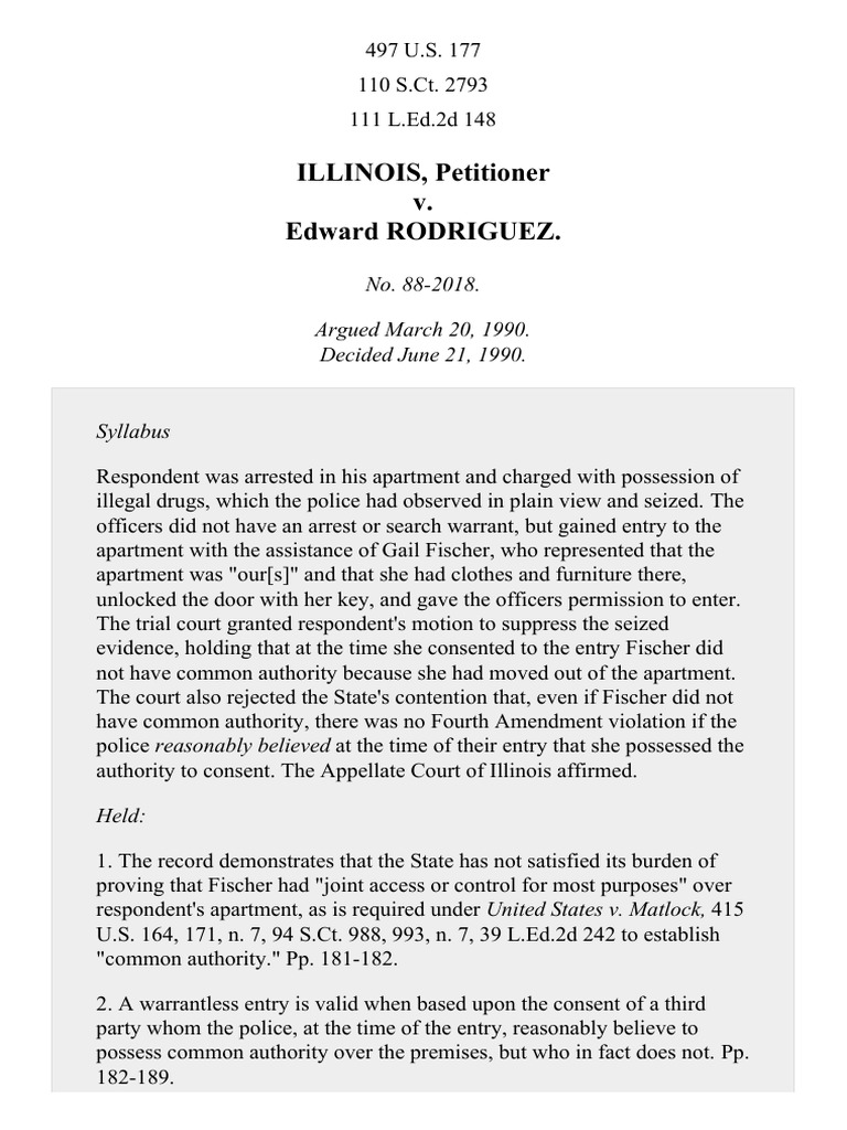 Illinois v. Rodriguez, 497 U.S. 177 (1990) | PDF | Search And Seizure ...