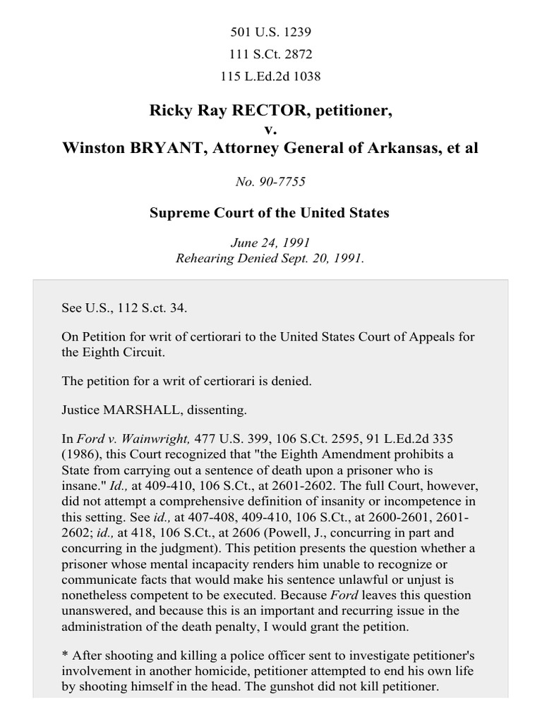 Ricky Ray Rector v. Winston Bryant, Attorney General of Arkansas, 501 U ...