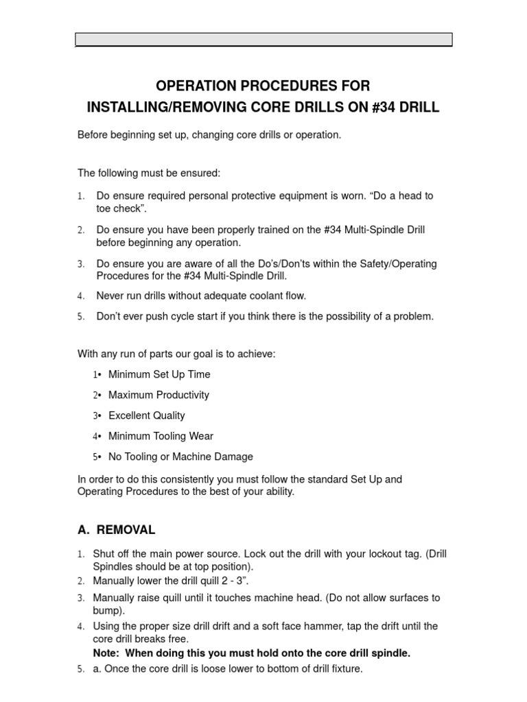 Standard Operating Procedures for Installing and Removing Core Drills ...