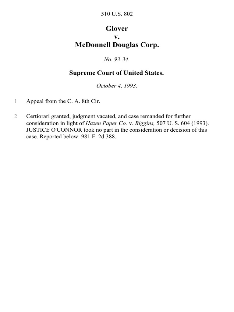 Supreme Court Case: Glover v. McDonnell Douglas | PDF
