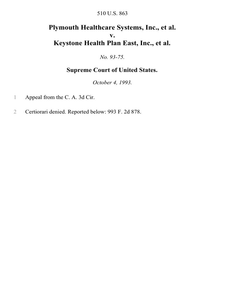 Plymouth Healthcare Systems, Inc. v. Keystone Health Plan East, Inc ...