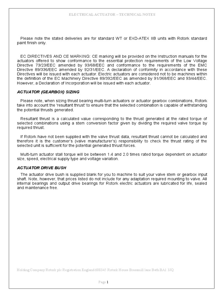Electrical Actuator Technical Notes | PDF | Actuator | Valve