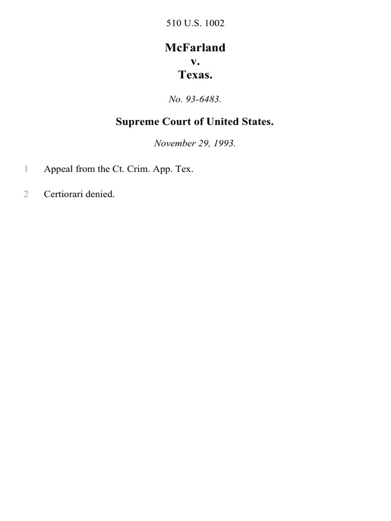 McFarland v. Texas, 510 U.S. 1002 (1993) | PDF | Young Adult