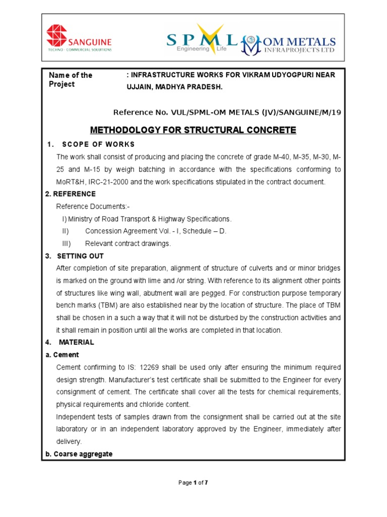 Method Statement - Structural Concrete | PDF | Construction Aggregate ...