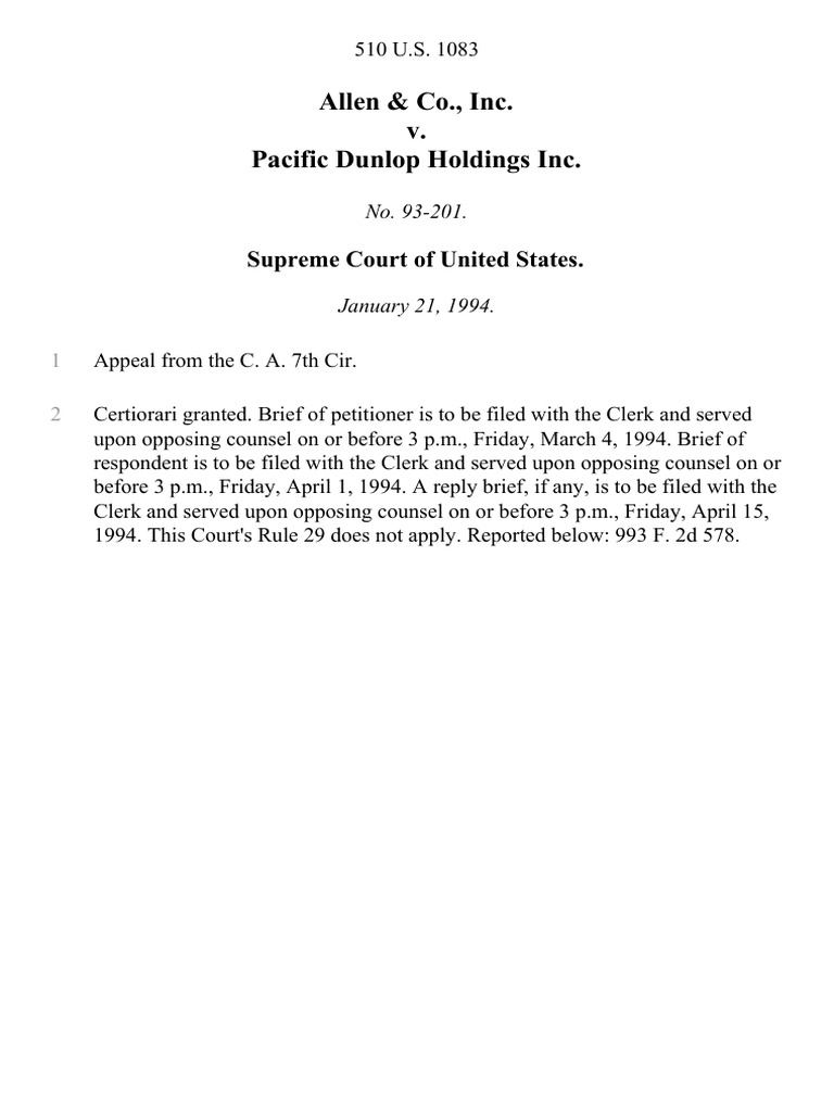Supreme Court Case: Allen v. Pacific Dunlop | PDF