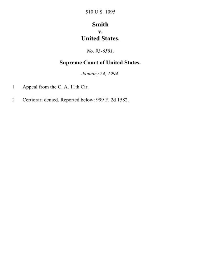 Smith v. United States, 510 U.S. 1095 (1994) | PDF | Certiorari | Precedent