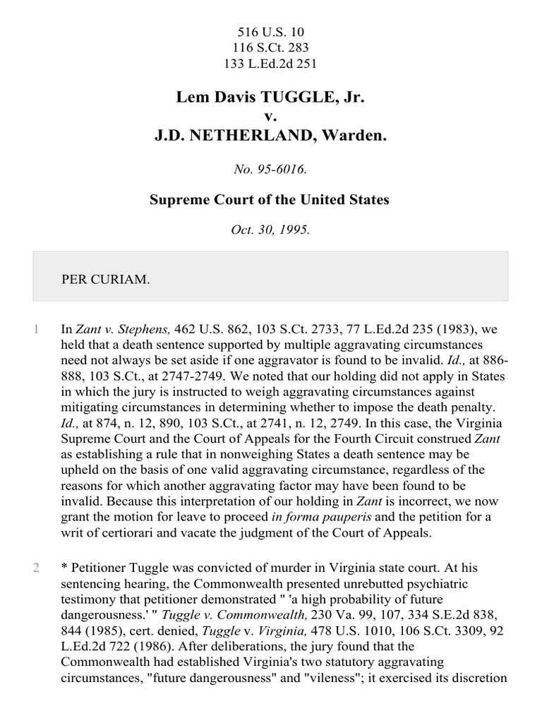 Tuggle v. Netherland, 516 U.S. 10 (1995) | PDF | Supreme Court Of ...
