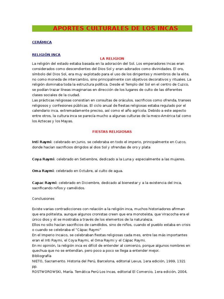 Aportes Culturales de Los Incas | PDF | Imperio Inca | Agricultura