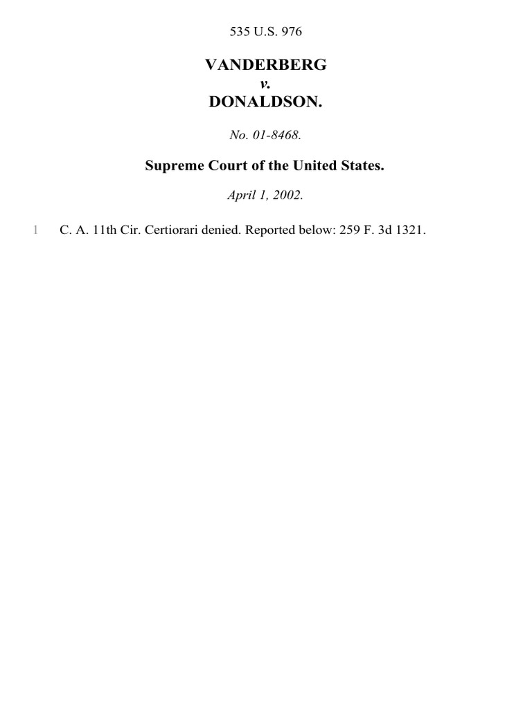 VANDERBERG v. DONALDSON Case Summary | PDF