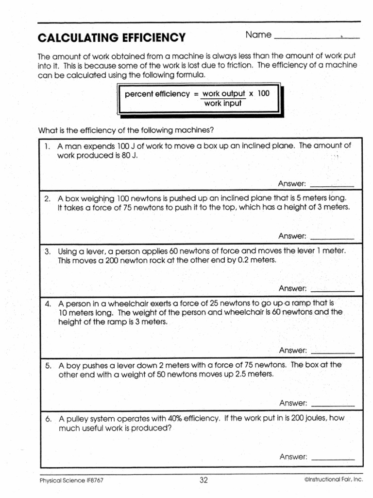 Worksheet Efficiency Problems | PDF