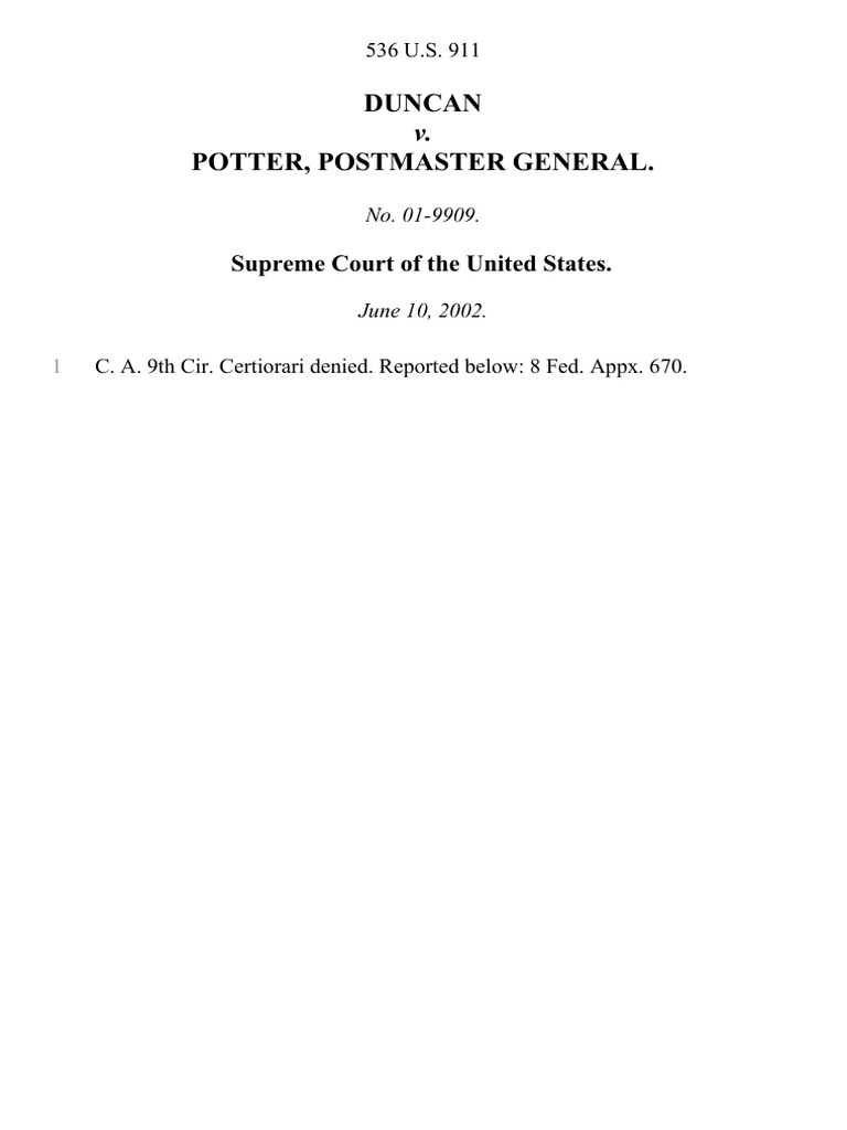 Duncan v. Potter Supreme Court Case | PDF