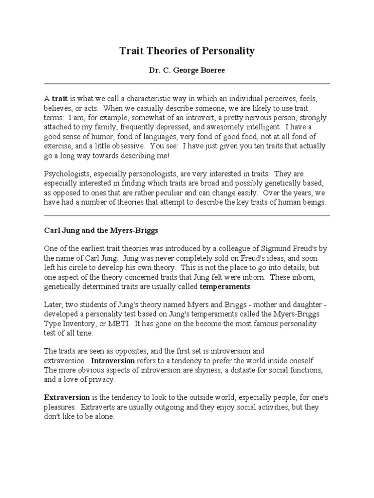 Trait Theories of Personality | PDF | Extraversion And Introversion | Psychology