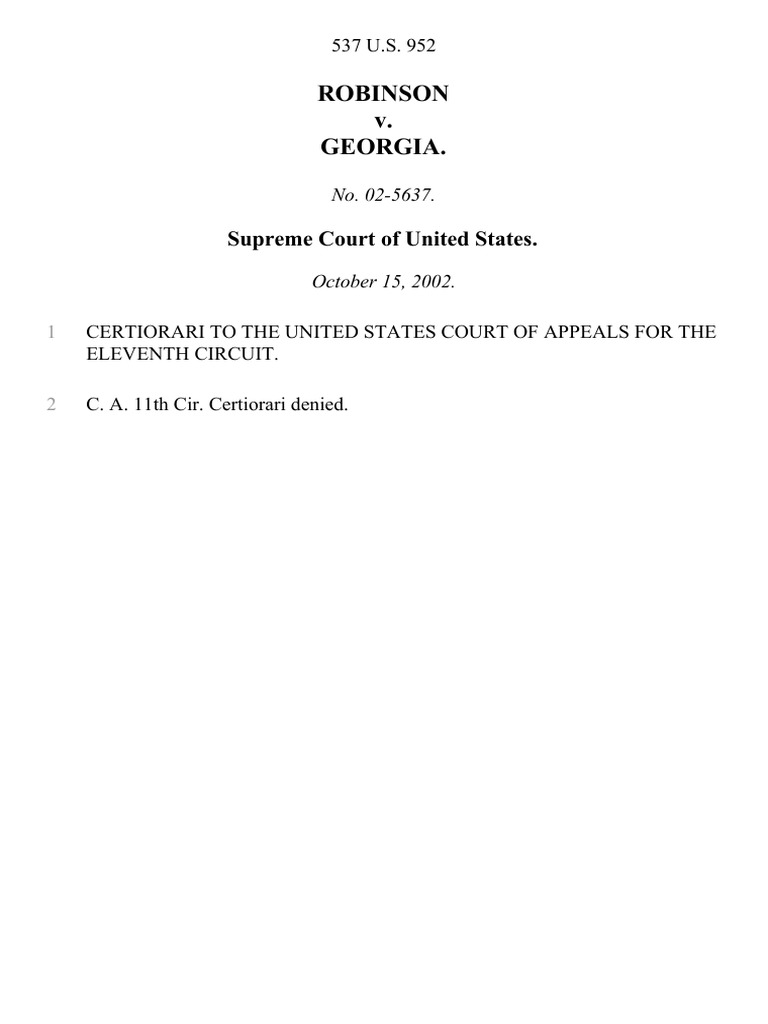 Robinson v. Georgia Supreme Court Case | PDF
