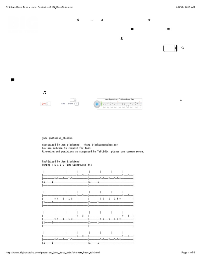 Chicken Bass Tabs - Jaco Pastorius @ | PDF | Musical Compositions ...