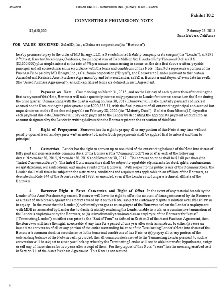 Convertible Promissory Note Agreement | PDF | Interest | Bonds (Finance)