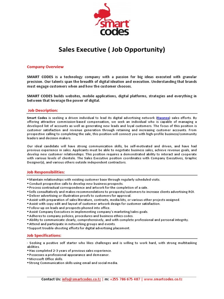 Sales Executive ( Job Opportunity) | PDF | Sales | Advertising