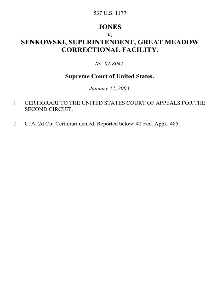 Jones v. Senkowski Supreme Court Case | PDF