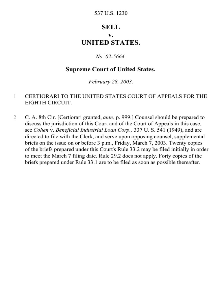 Supreme Court Case Sell v. United States | PDF