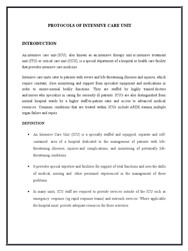 Protocol of ICU | Intensive Care Unit | Intensive Care Medicine