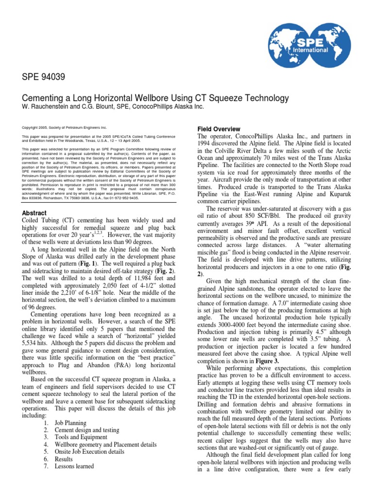 Cementing A Long Horizontal Wellbore Using CT Squeeze Technology | PDF ...