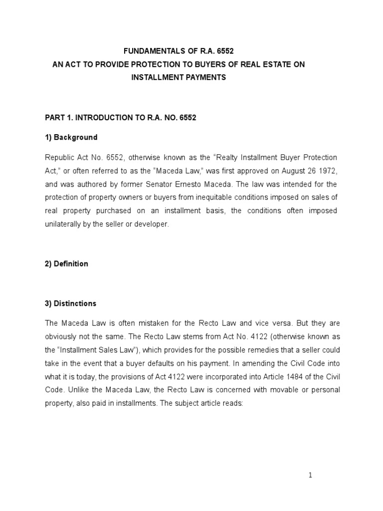 Ra 6552 | Download Free PDF | Deed | Financial Transaction