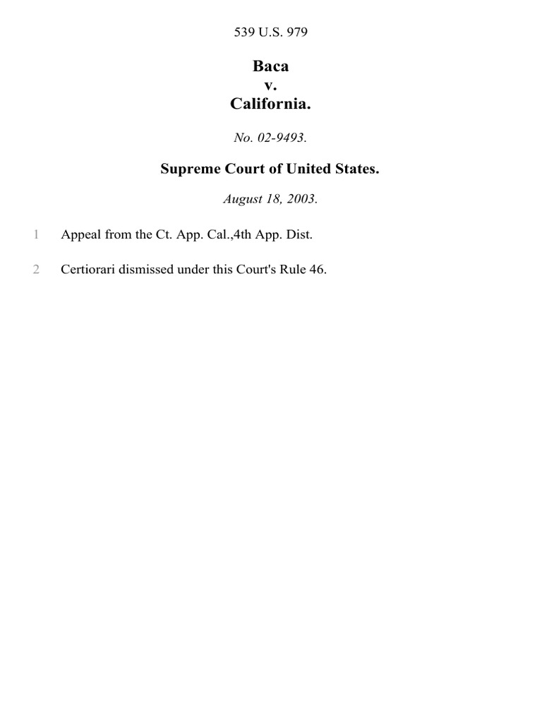 Baca v. California, 539 U.S. 979 (2003) | PDF