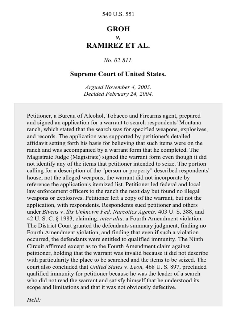 Groh v. Ramirez, 540 U.S. 551 (2004) | PDF | Search And Seizure ...