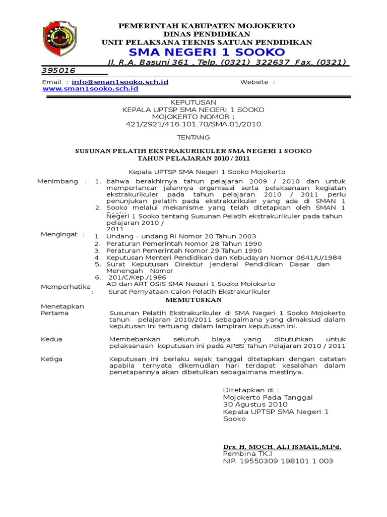 SK Pelatih Ekskul | PDF