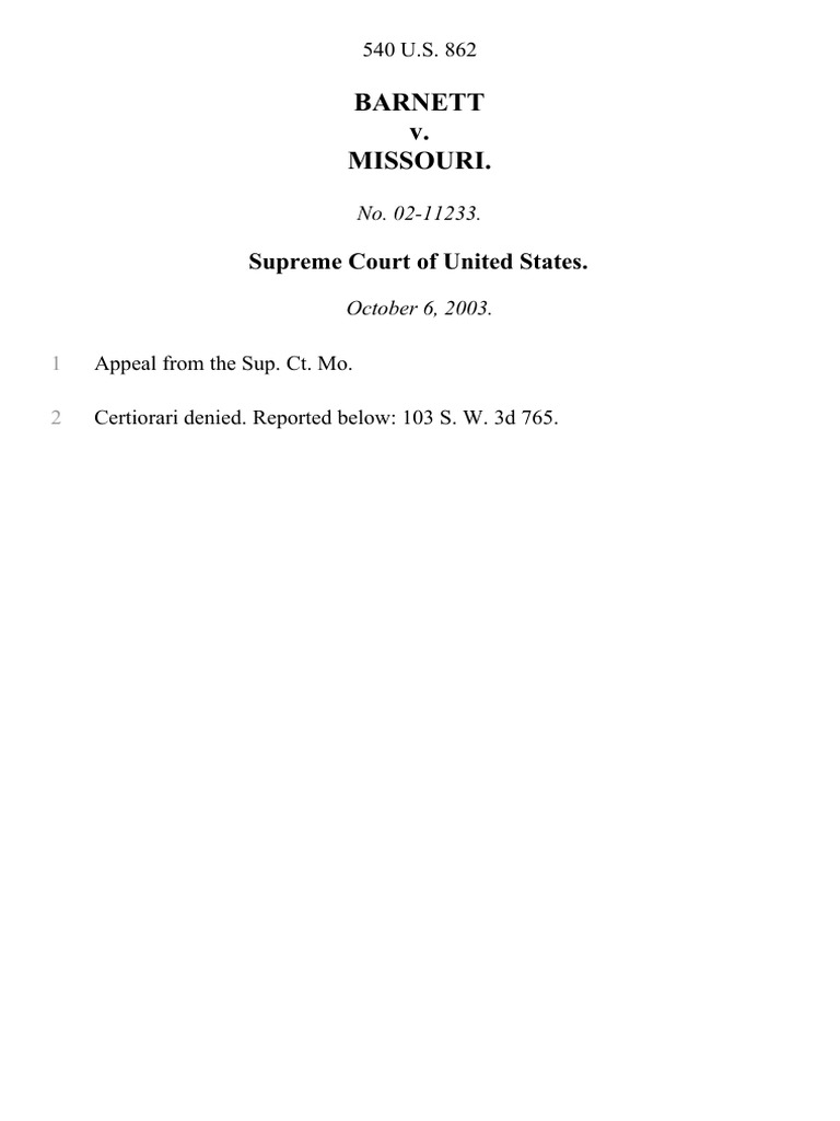 Barnett v. Missouri, 540 U.S. 862 (2003) | PDF