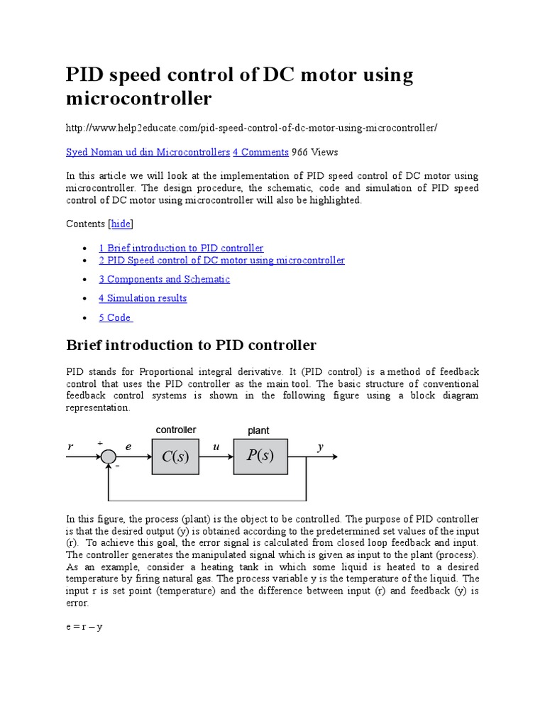 Pid Speed Control Of Dc Motor Using Microcontroller Cybernetics Electrical Engineering