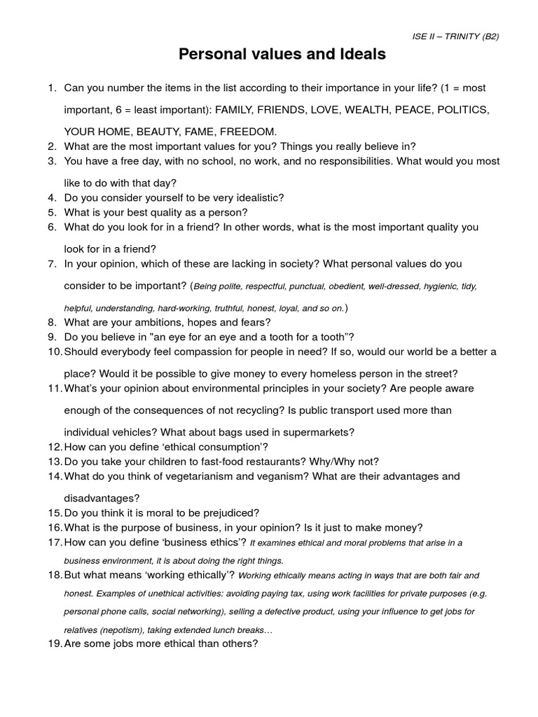 Personal Values and Ideals Exploration | PDF