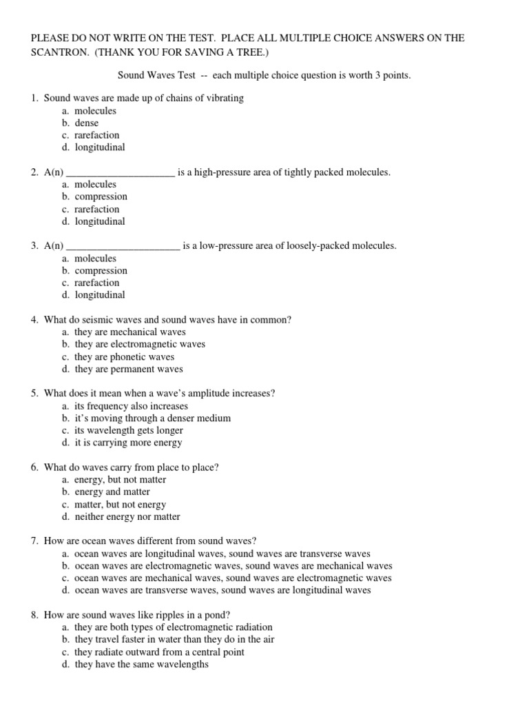 Sound Waves Test | PDF | Waves | Sound