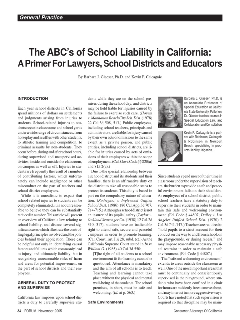 The ABC's of School Liability in California: An Overview of a School ...