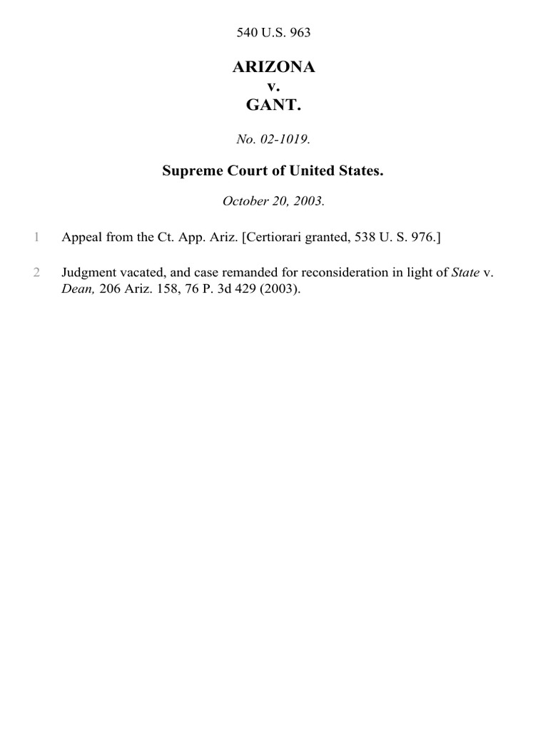 Arizona v. Gant, 540 U.S. 963 (2003) | PDF | Certiorari | Legal Disputes