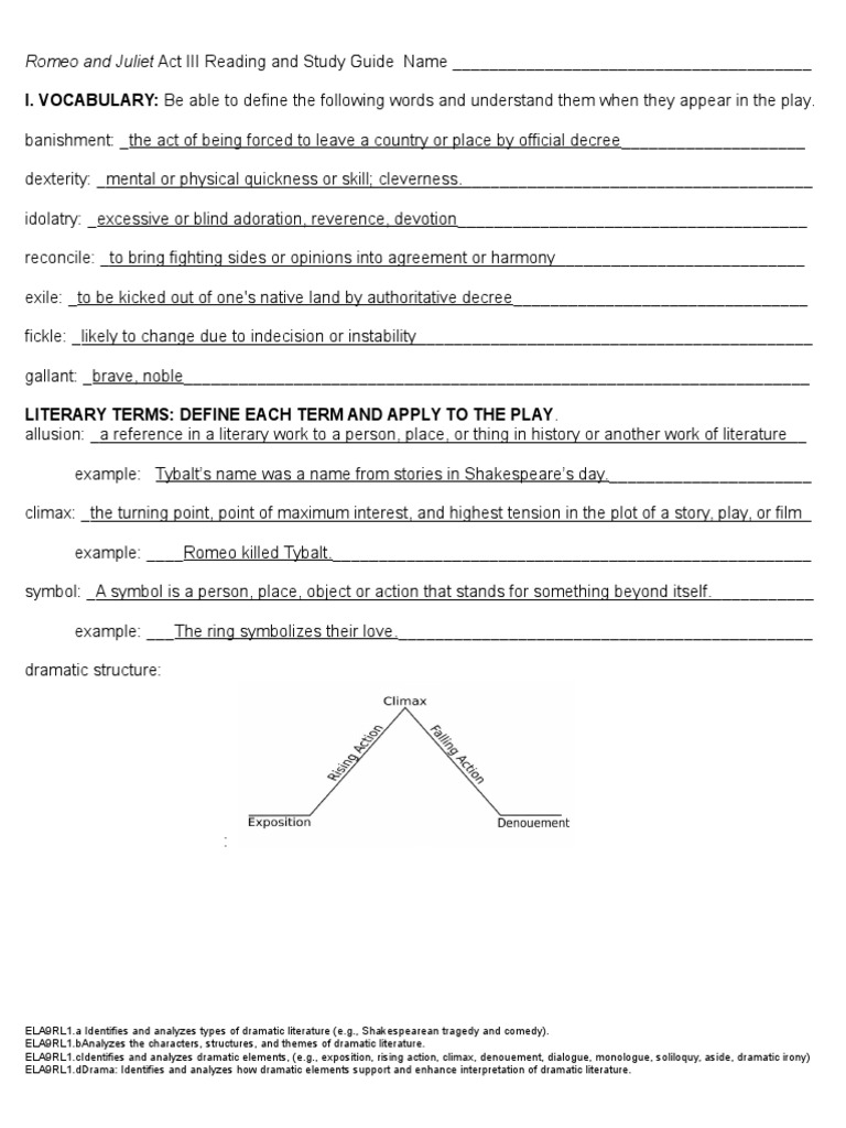 R and J Act III Study Questions Answer Key | PDF | Characters In Romeo ...