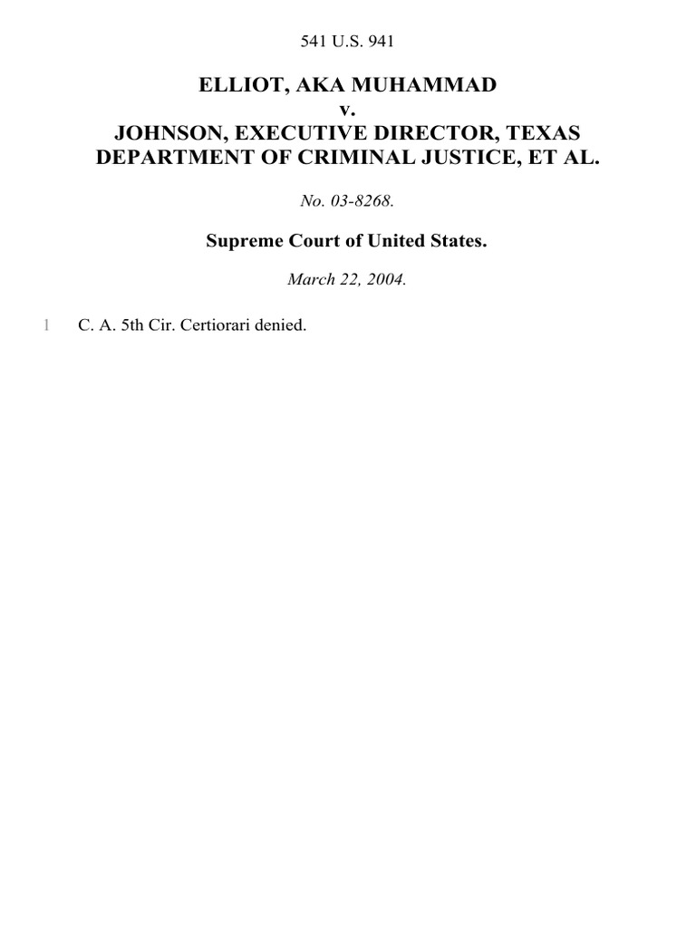 Elliot, AKA Muhammad v. Johnson, Executive Director, Texas Department ...