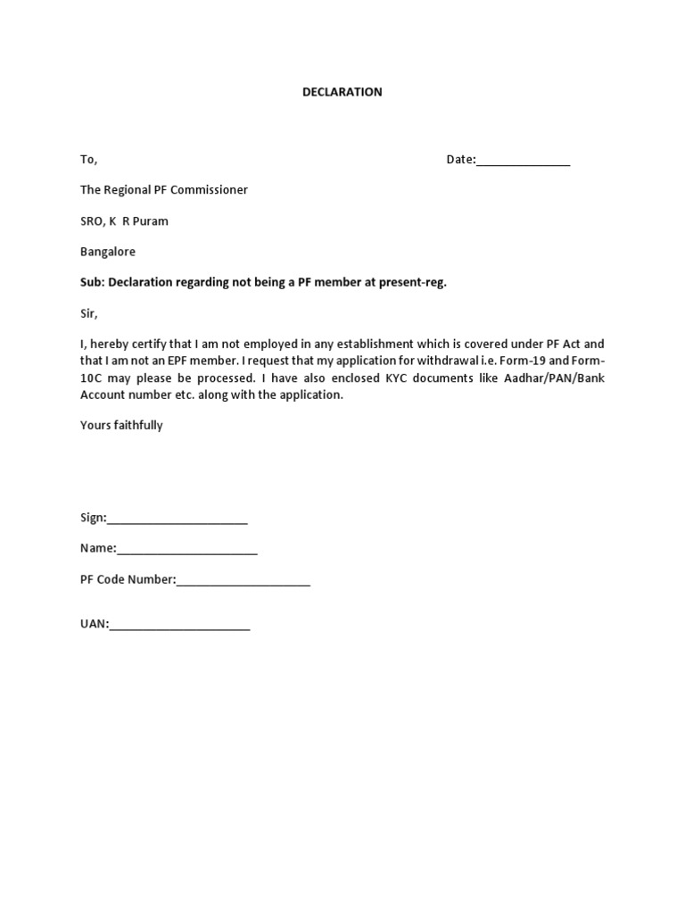 Declaration Form For PF Withdrawal | PDF