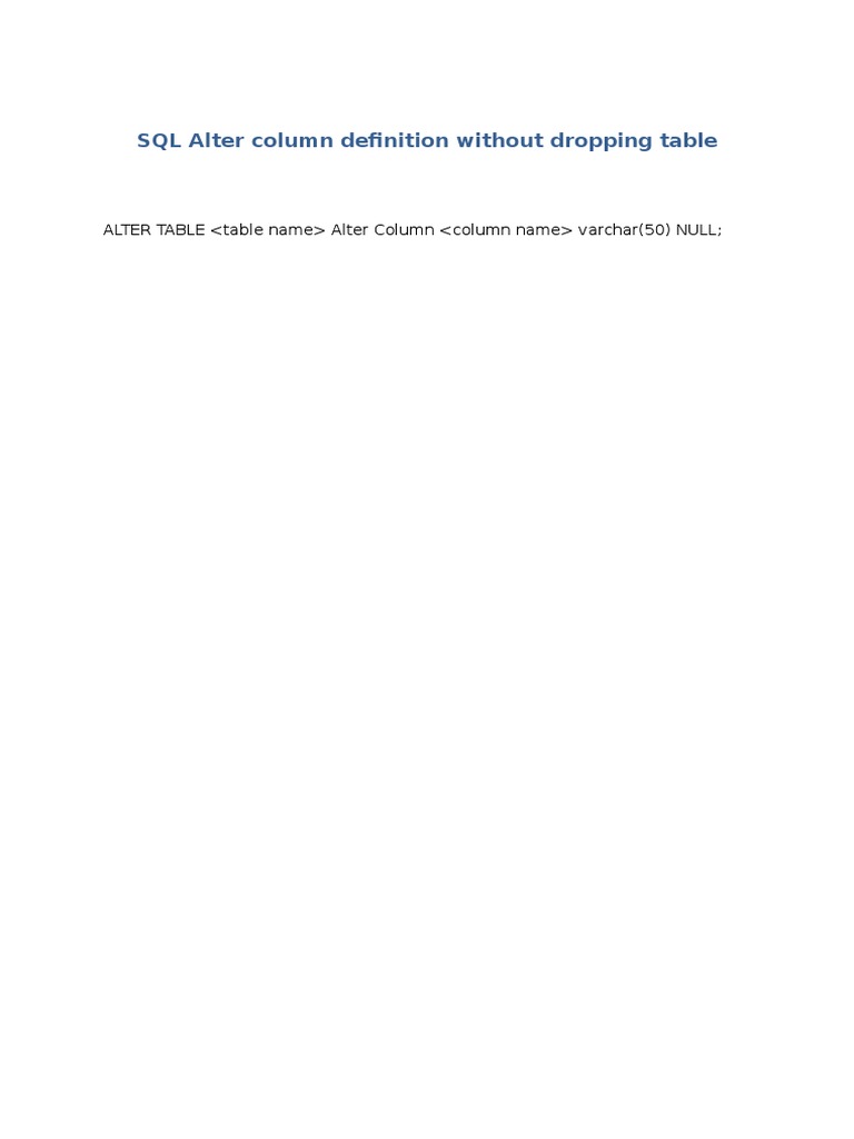 SQL Alter Column Definition Without Dropping Table | PDF | Information ...