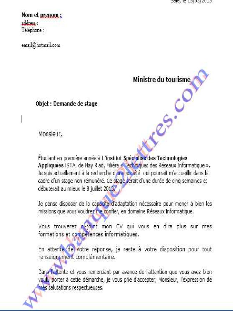 Demande de Stage Exemple 3 | PDF