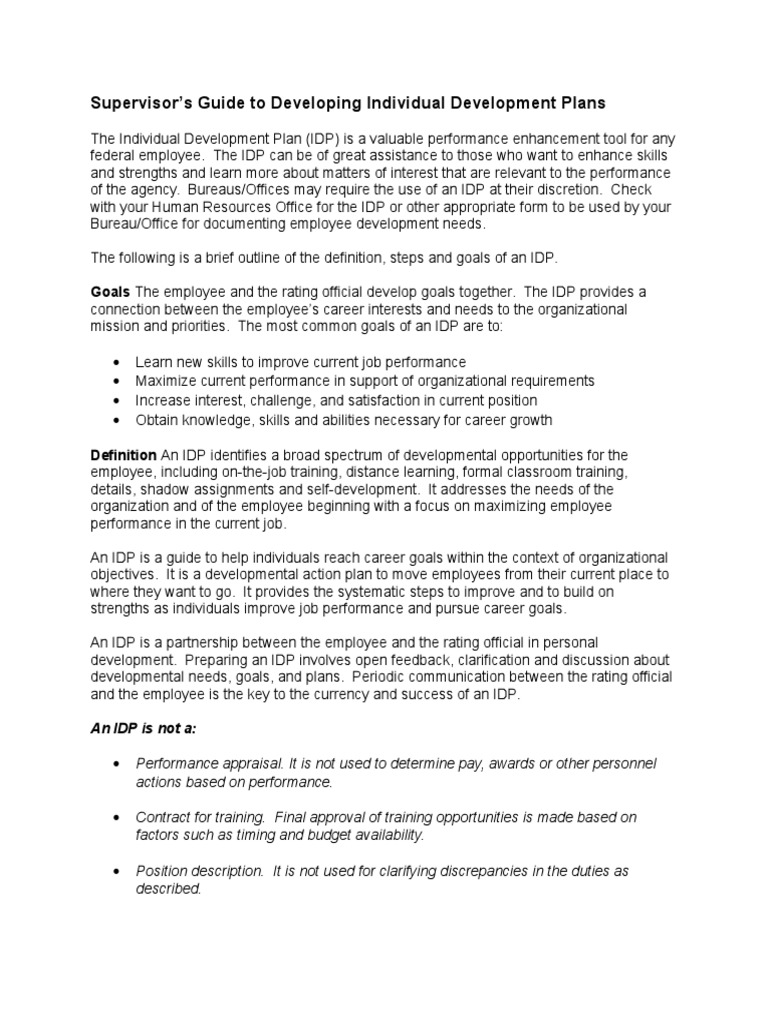 Supervisor's Guide To Developing Individual Development Plans | PDF ...