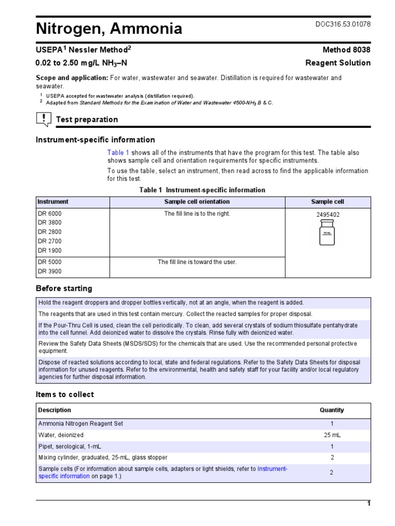 Nessler Ammonia HACH | PDF | Ph | Purified Water