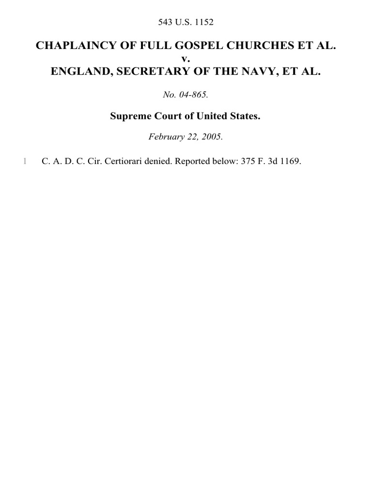 Full Gospel Churches Chaplaincy Case | PDF